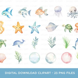 Ocean Clipart Bundle, Watercolor Under the Sea Creatures Animals Beach ...