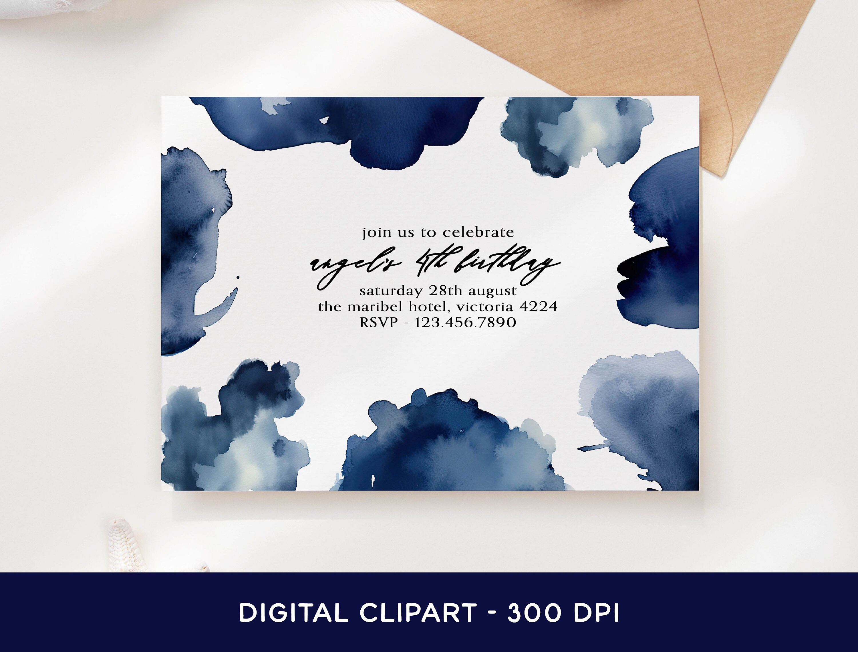 Brush Stroke Clipart Bundle Watercolor Dark Navy Blue Smudge Stain PNG ...