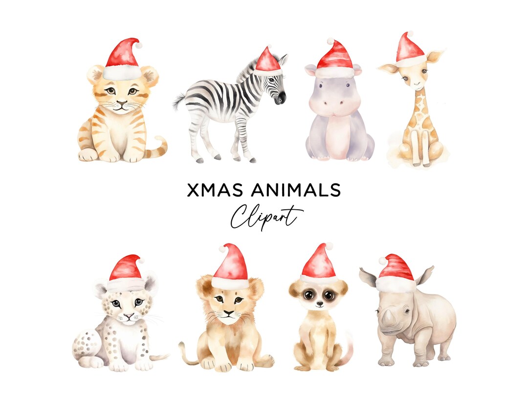 Christmas Animals Clipart Bundle, PNG Digital Download Watercolor ...