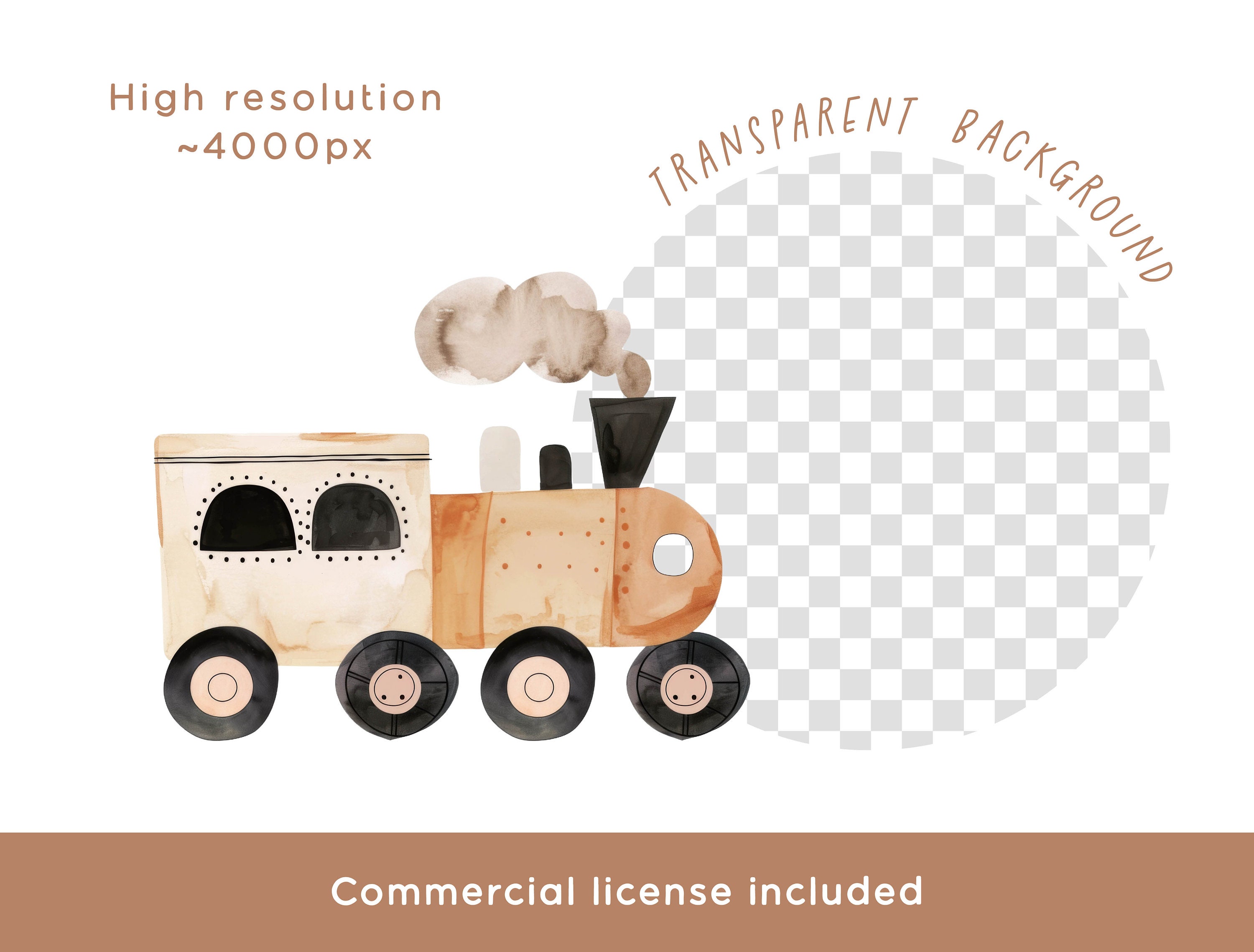 Train Clipart Bundle, Watercolor Pastel Boho Steam Trains, Nordic Style ...