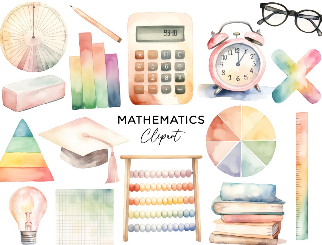 Maths Clipart Bundle, PNG Graphic Digital Download Watercolor ...