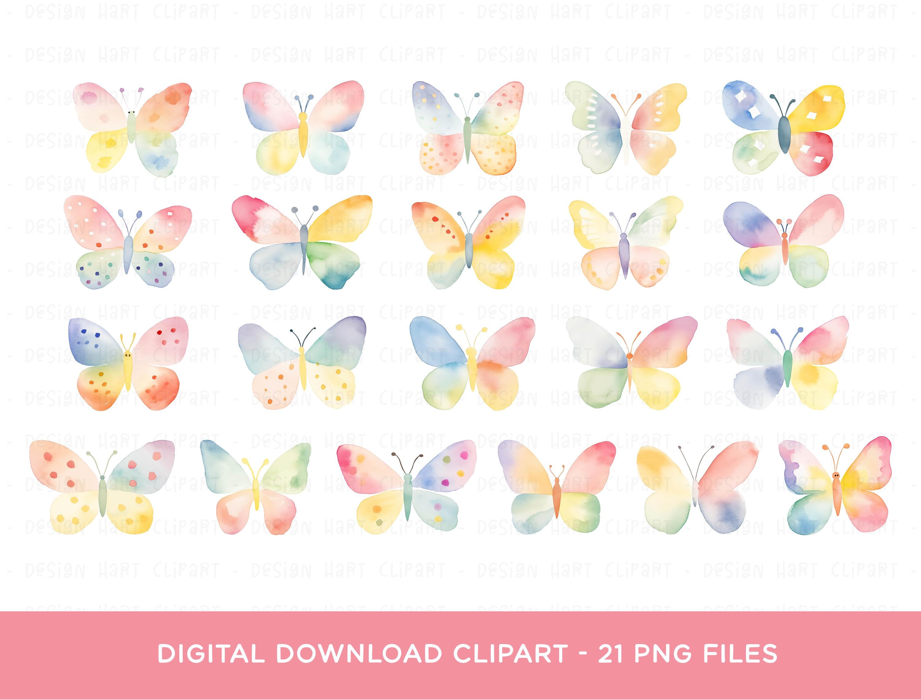 Butterfly Clipart Bundle, Watercolor Pastel Hand Painted Rainbow PNG ...