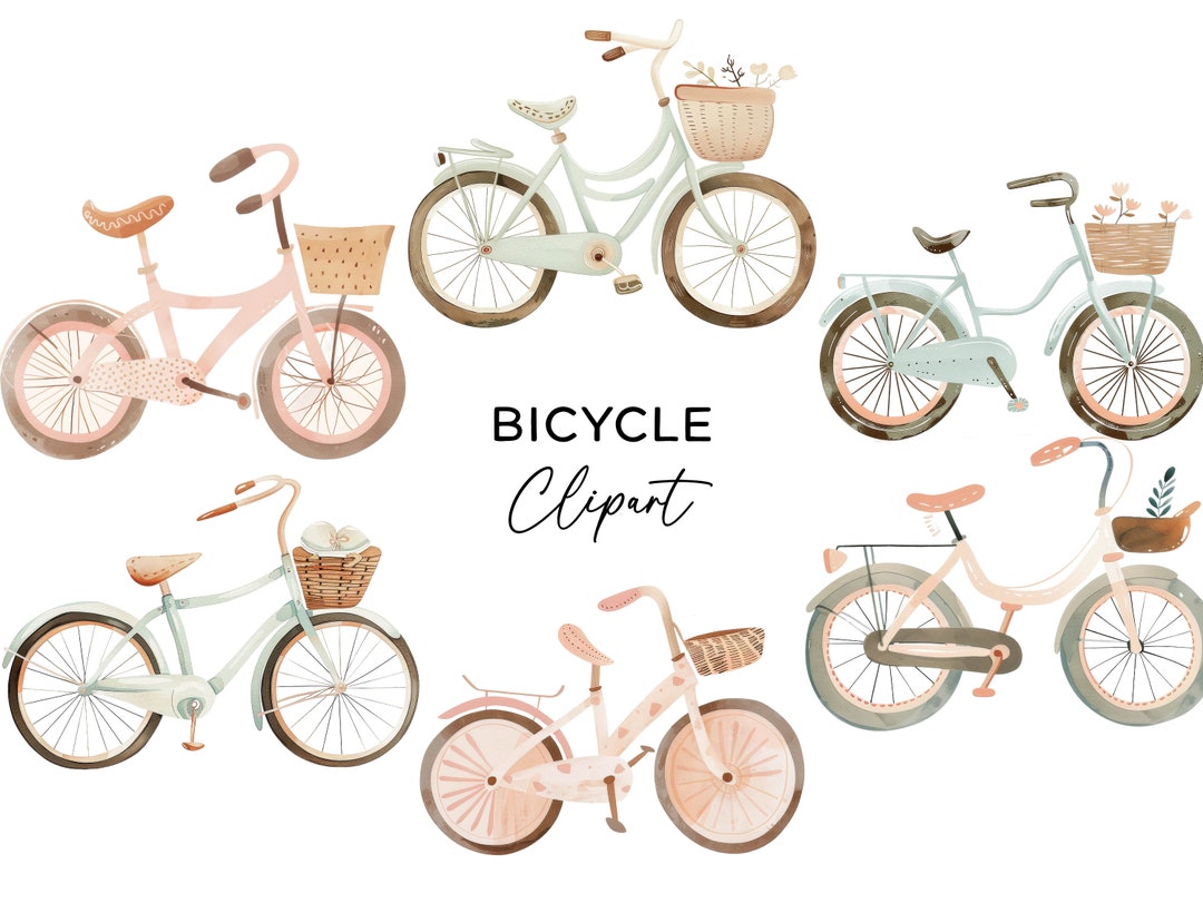 Bicycle Clipart Bundle, Vintage Retro Beach Cruiser With Baskets in ...