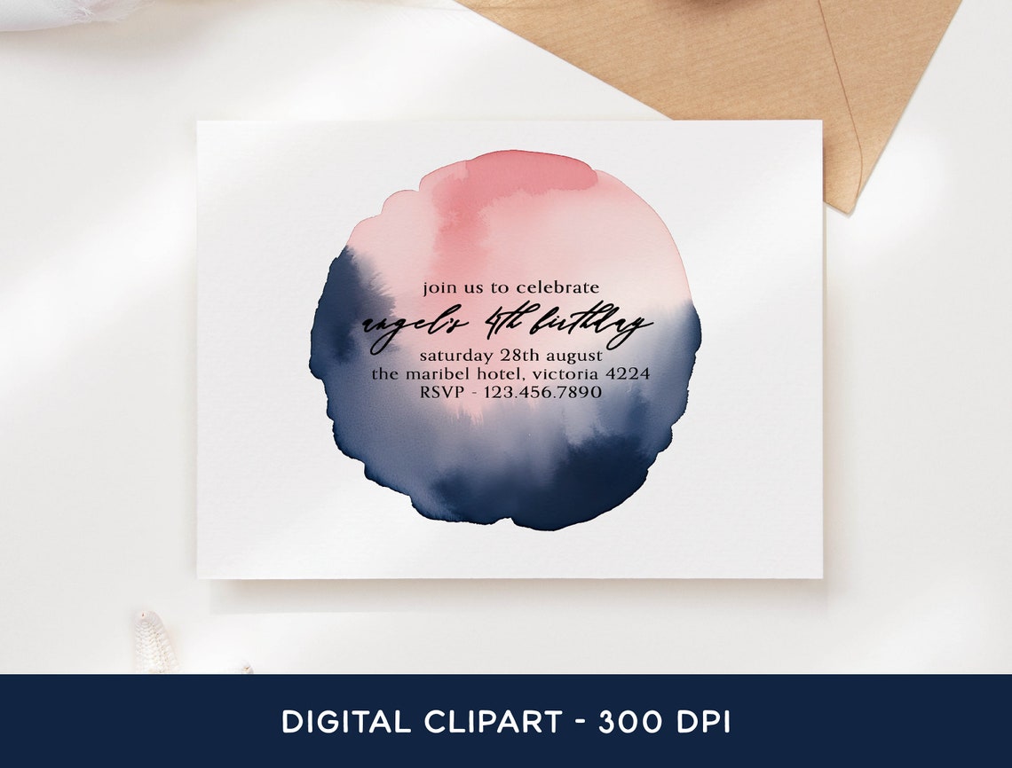 Brush Stroke Clipart Bundle Watercolor Blush Pink Navy Blue Smudge ...