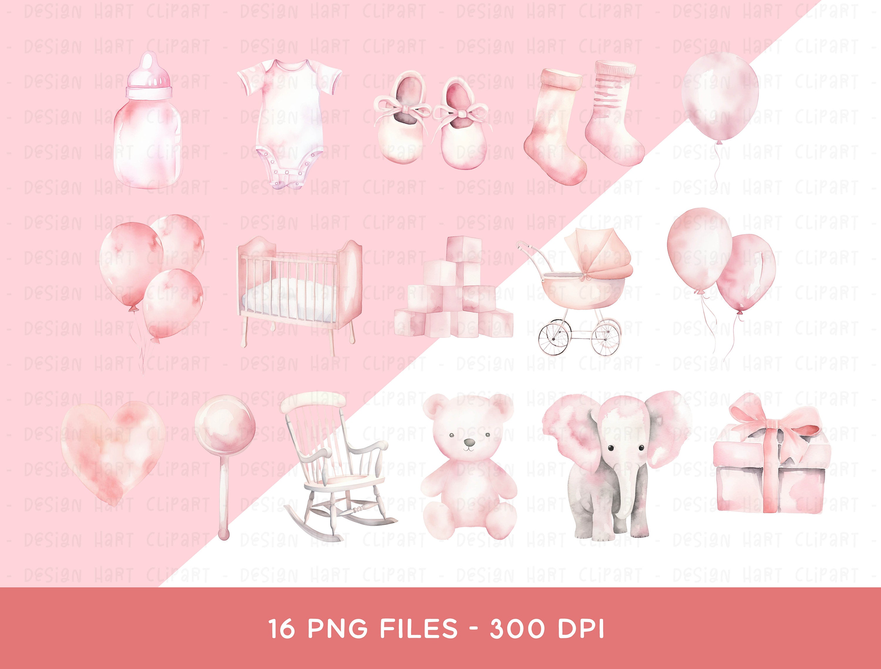 Pink Baby Shower Clipart Bundle Watercolor Nursery Girl Newborn Clip ...