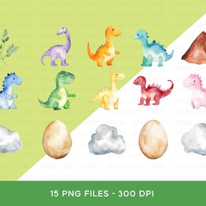 Watercolor Dinosaur Clipart Bundle, Cute Dino T-rex PNG Commercial Use ...