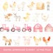 Farm Animal Clipart Bundle, Watercolor Pink Barnyard Pig Cow Horse ...