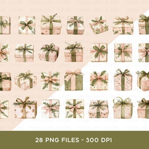 Gift Boxes Clipart Bundle, Boho Watercolor Presents PNG Graphics ...