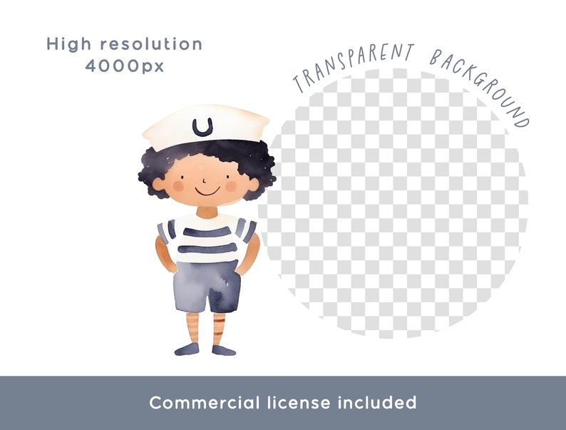 Sailor Kid Clipart Bundle, Watercolor Child Captain Lighthouse Anchor ...