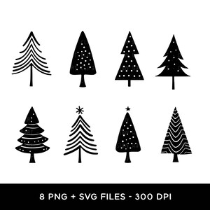 Christmas Tree Clipart Bundle, PNG SVG Black & White Silhouettes ...