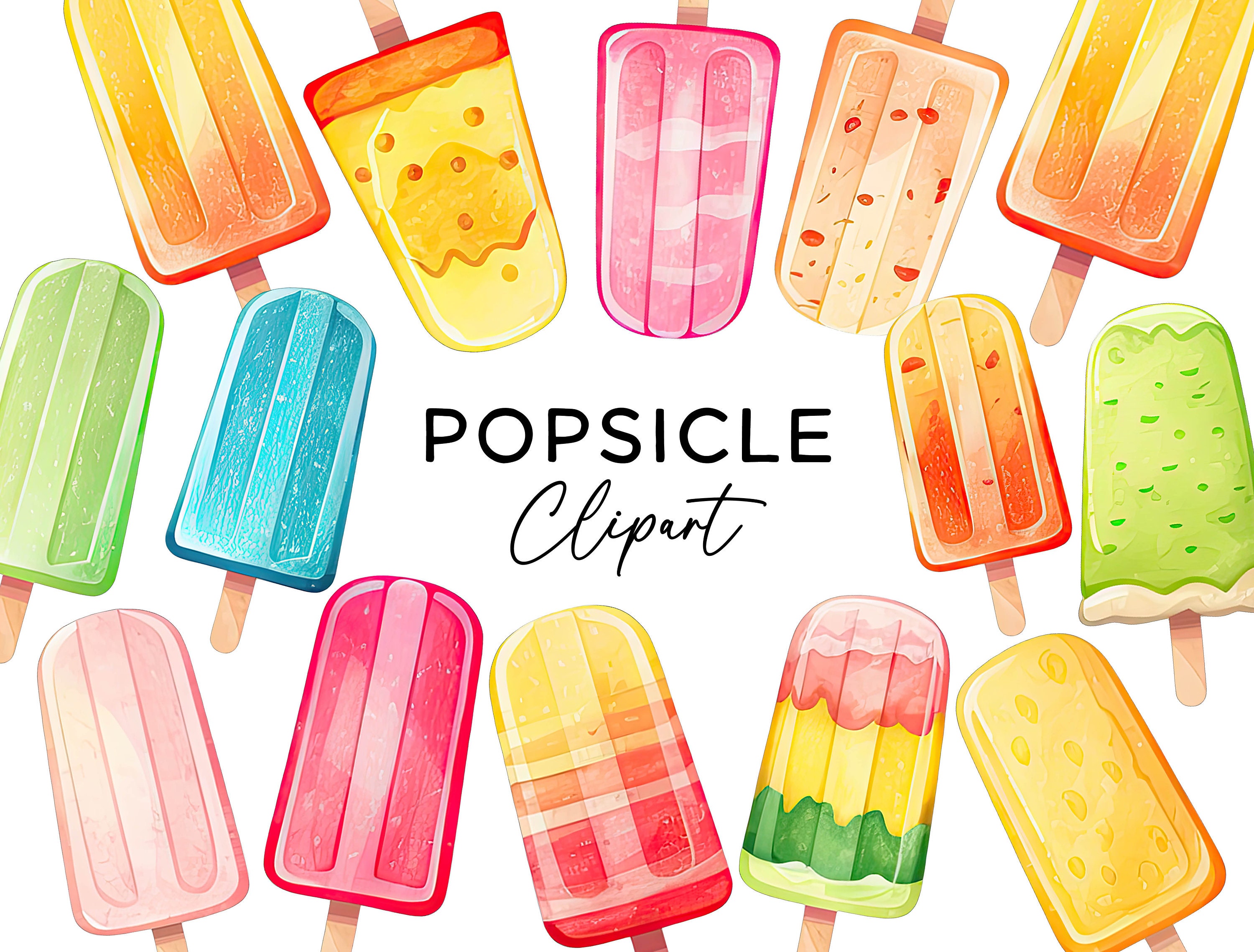 Popsicle Clipart Bundle, Rainbow Icy Poles PNG Commercial Use Colorful ...