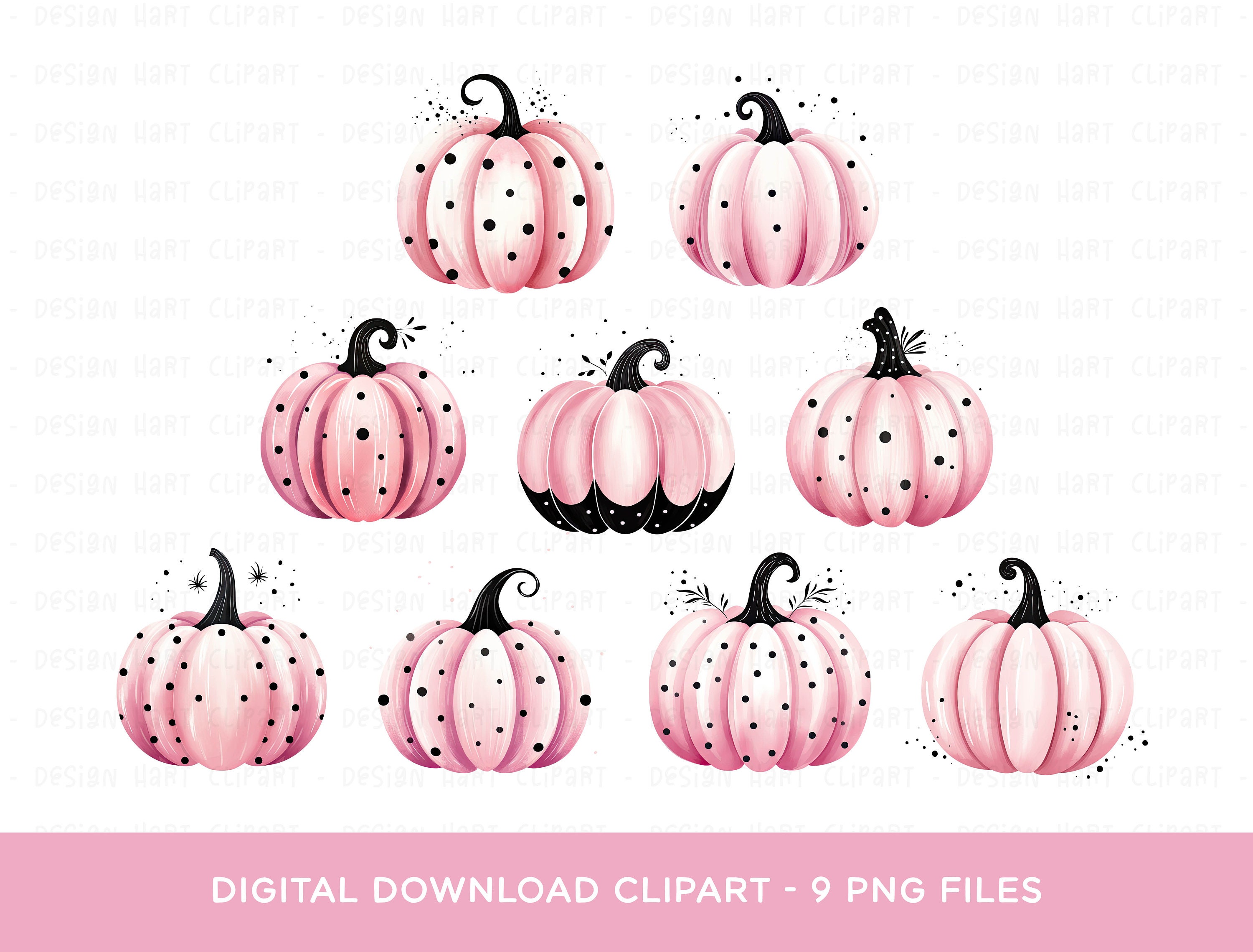 Halloween Pumpkin Clipart Bundle, Pink & Black Pumpkins PNG Digital ...