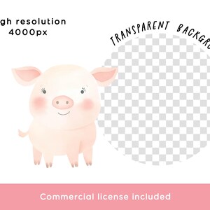 Farm Animal Clipart Bundle, Watercolor Pink Barnyard Pig Cow Horse ...