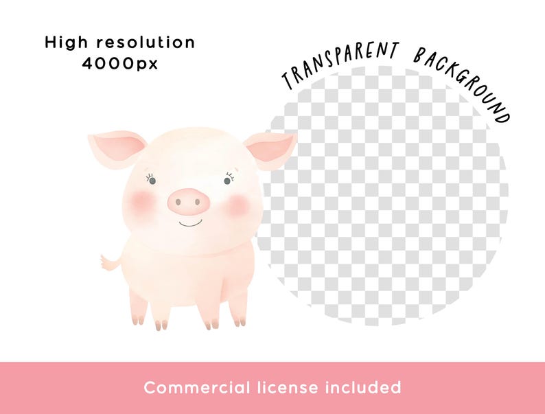 Farm Animal Clipart Bundle, Watercolor Pink Barnyard Pig Cow Horse ...