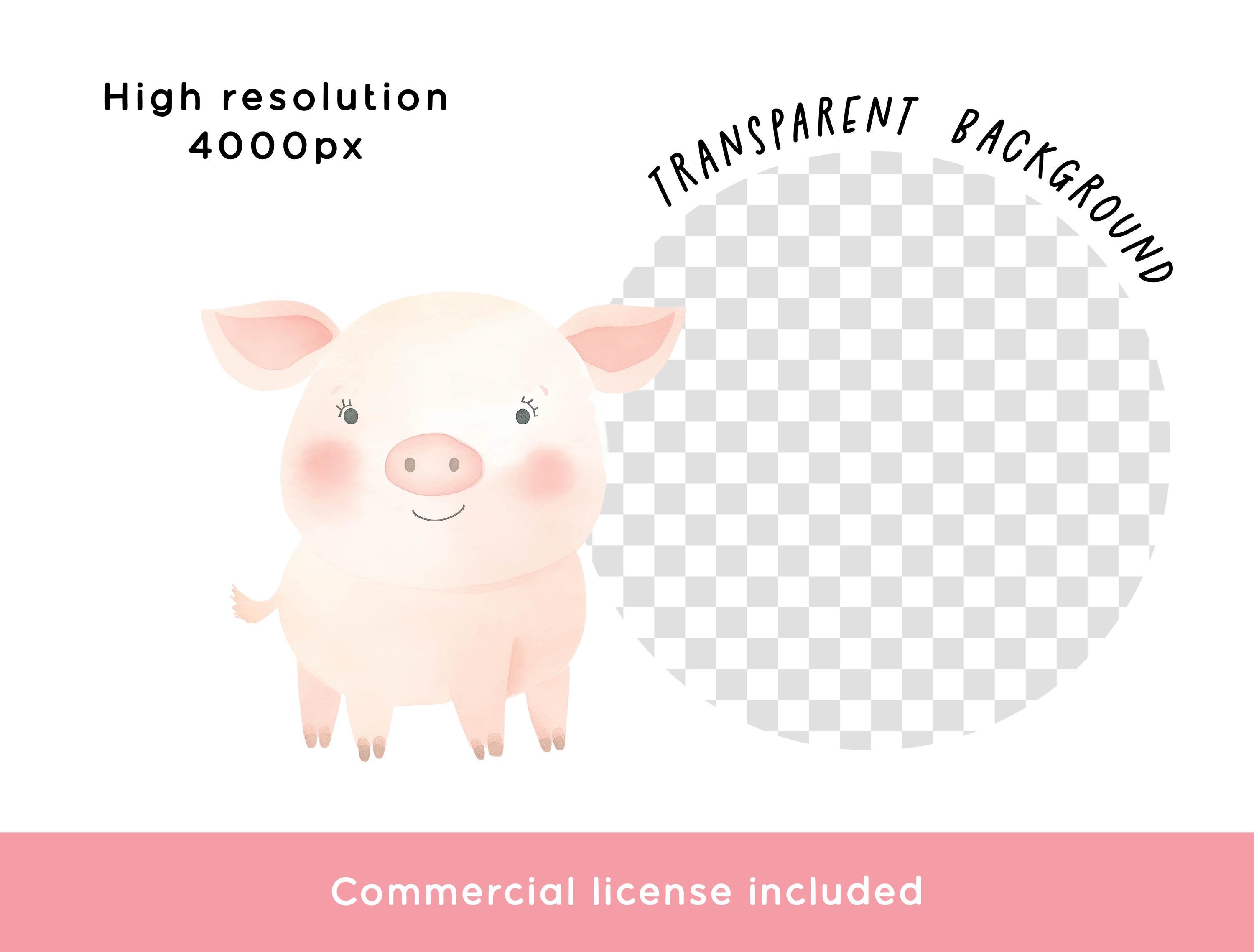 Farm Animal Clipart Bundle, Watercolor Pink Barnyard Pig Cow Horse ...