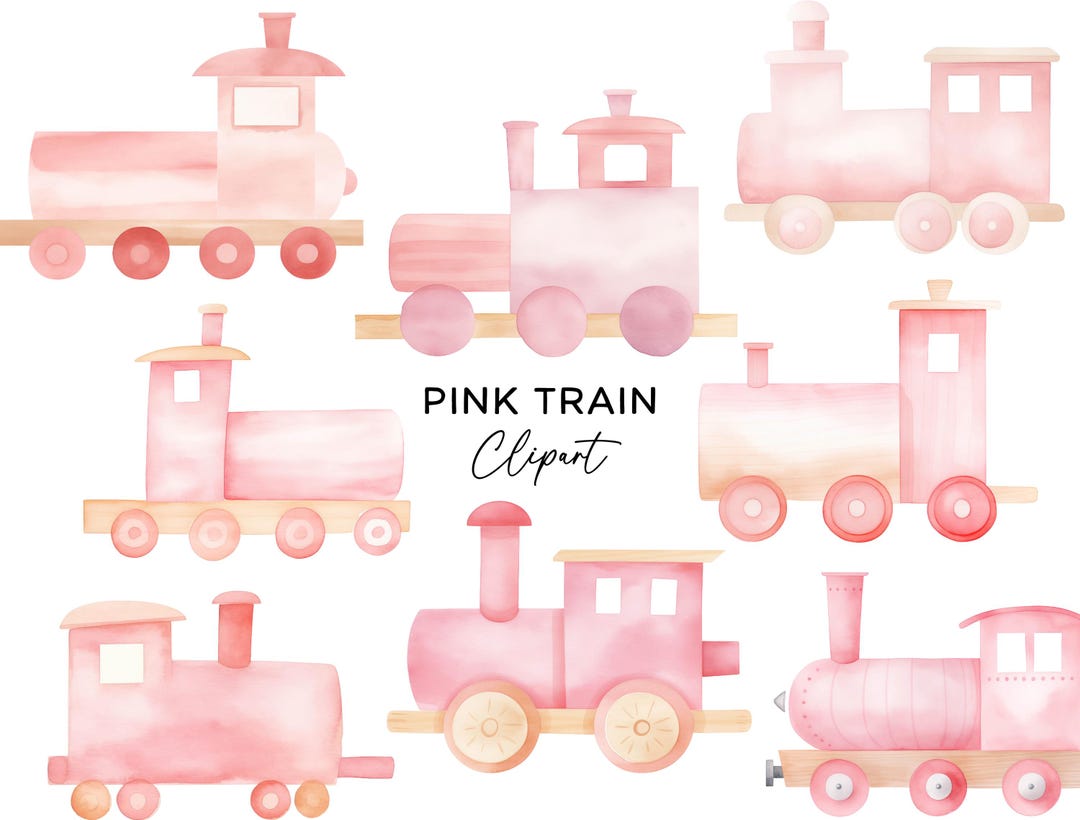 Train Clipart Bundle, PNG Download Watercolor Pink Vintage Classic ...