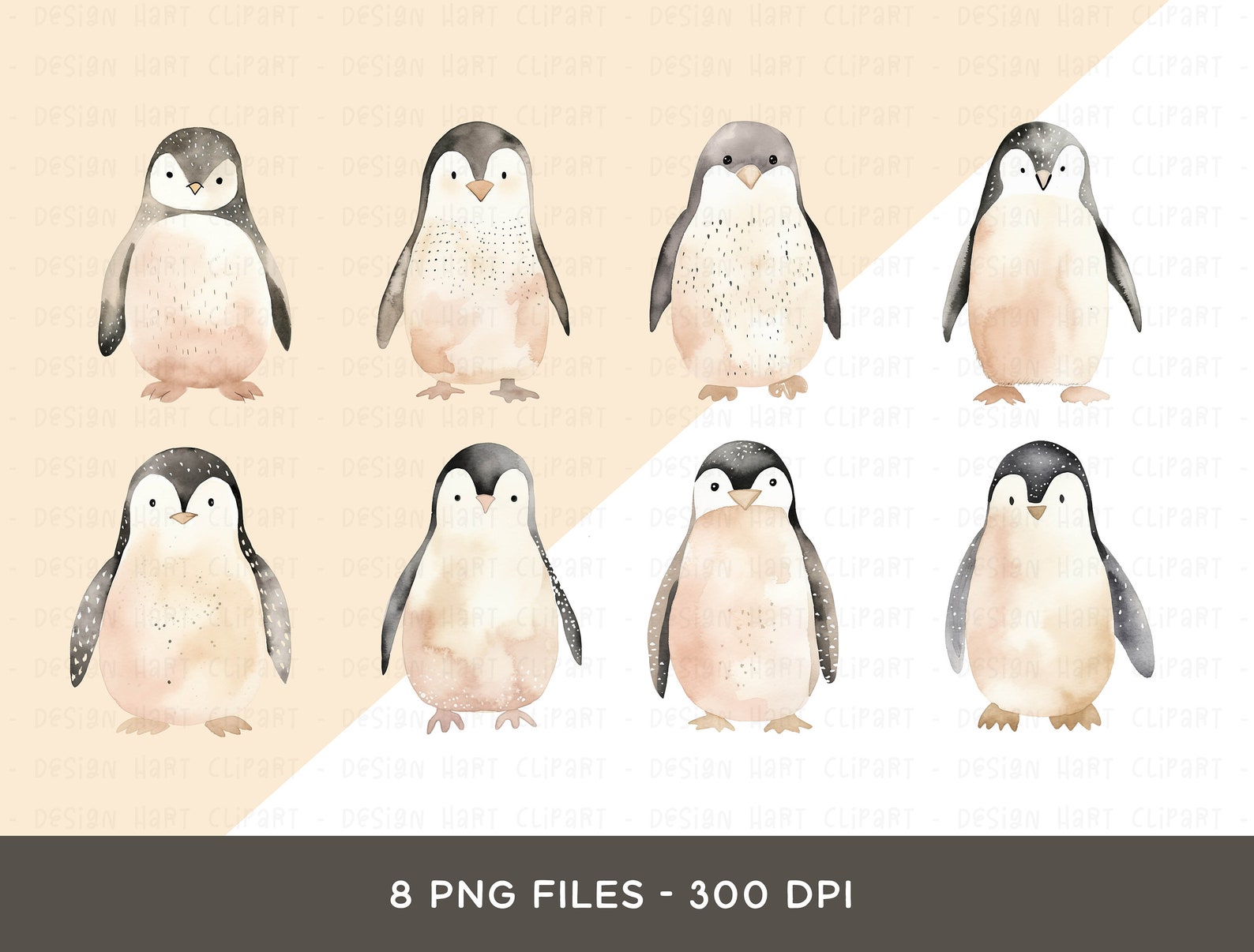 Penguins Clipart Bundle Set, Watercolor Pastel Boho Penguin PNG Digital ...