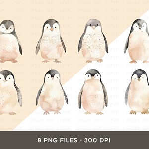 Penguins Clipart Bundle Set, Watercolor Pastel Boho Penguin PNG Digital ...