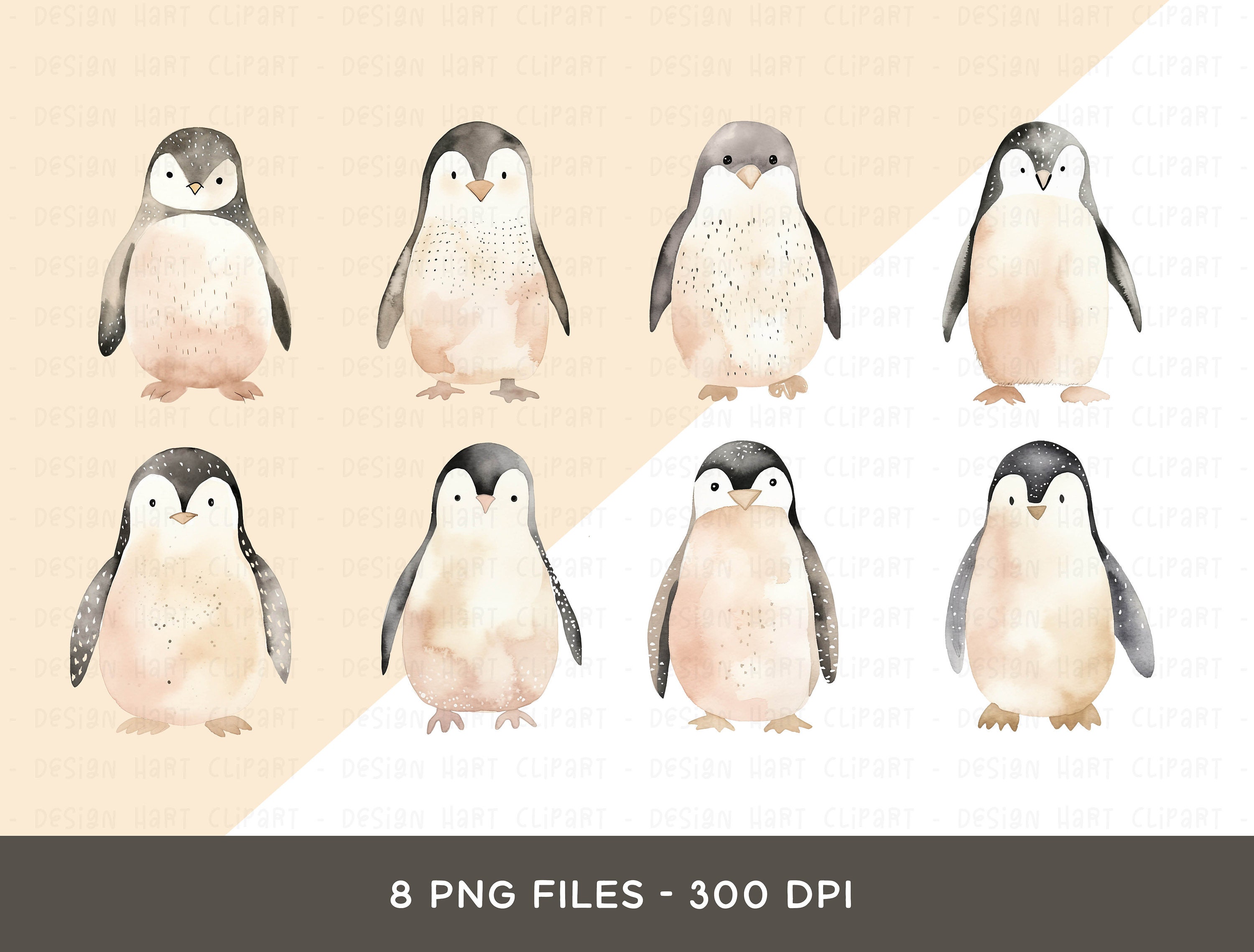 Penguins Clipart Bundle Set, Watercolor Pastel Boho Penguin PNG Digital ...