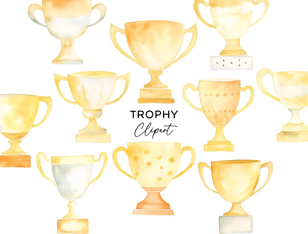 Trophy Clipart Bundle, PNG Graphics Digital Download Watercolor Golden ...