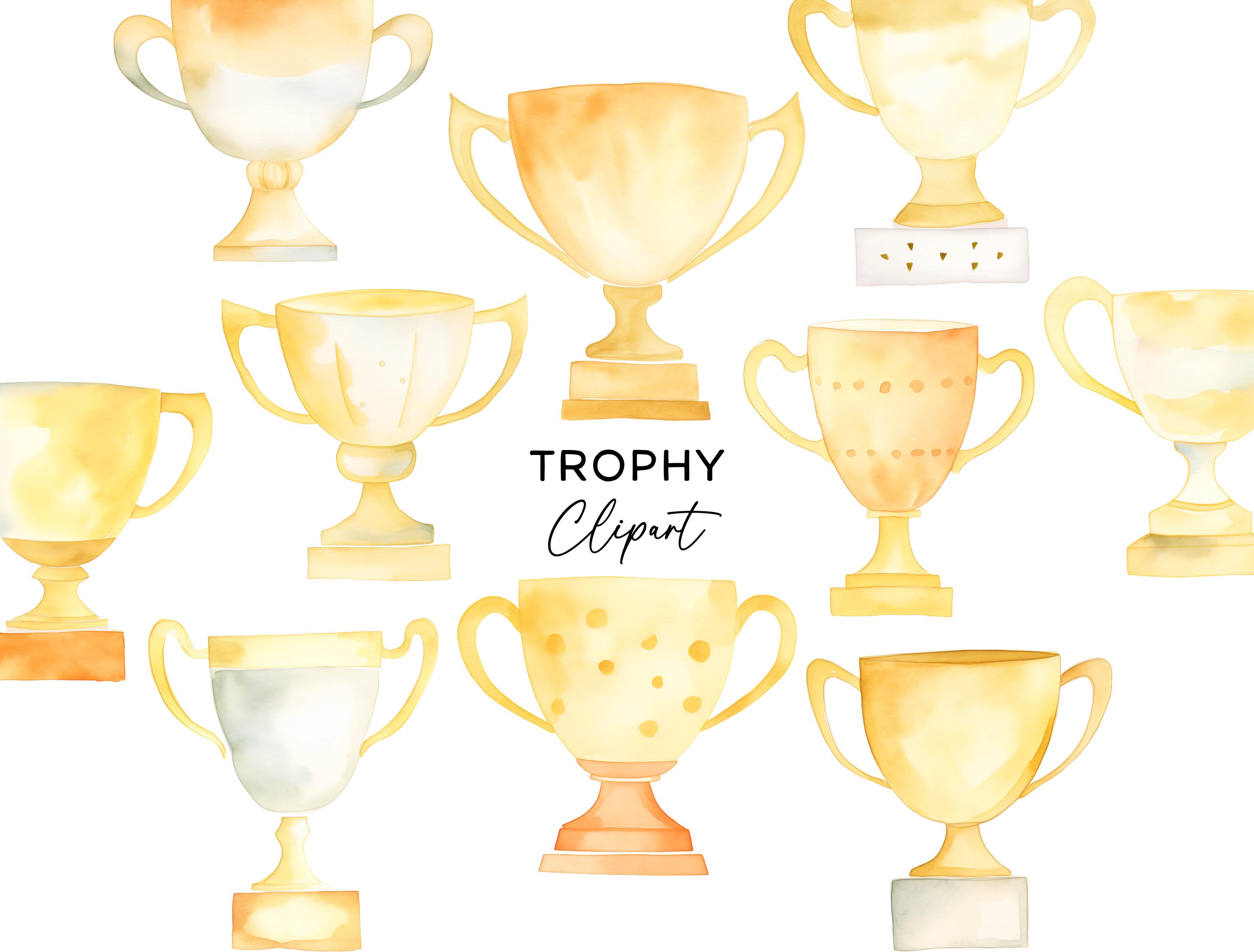 Trophy Clipart Bundle, PNG Graphics Digital Download Watercolor Golden ...