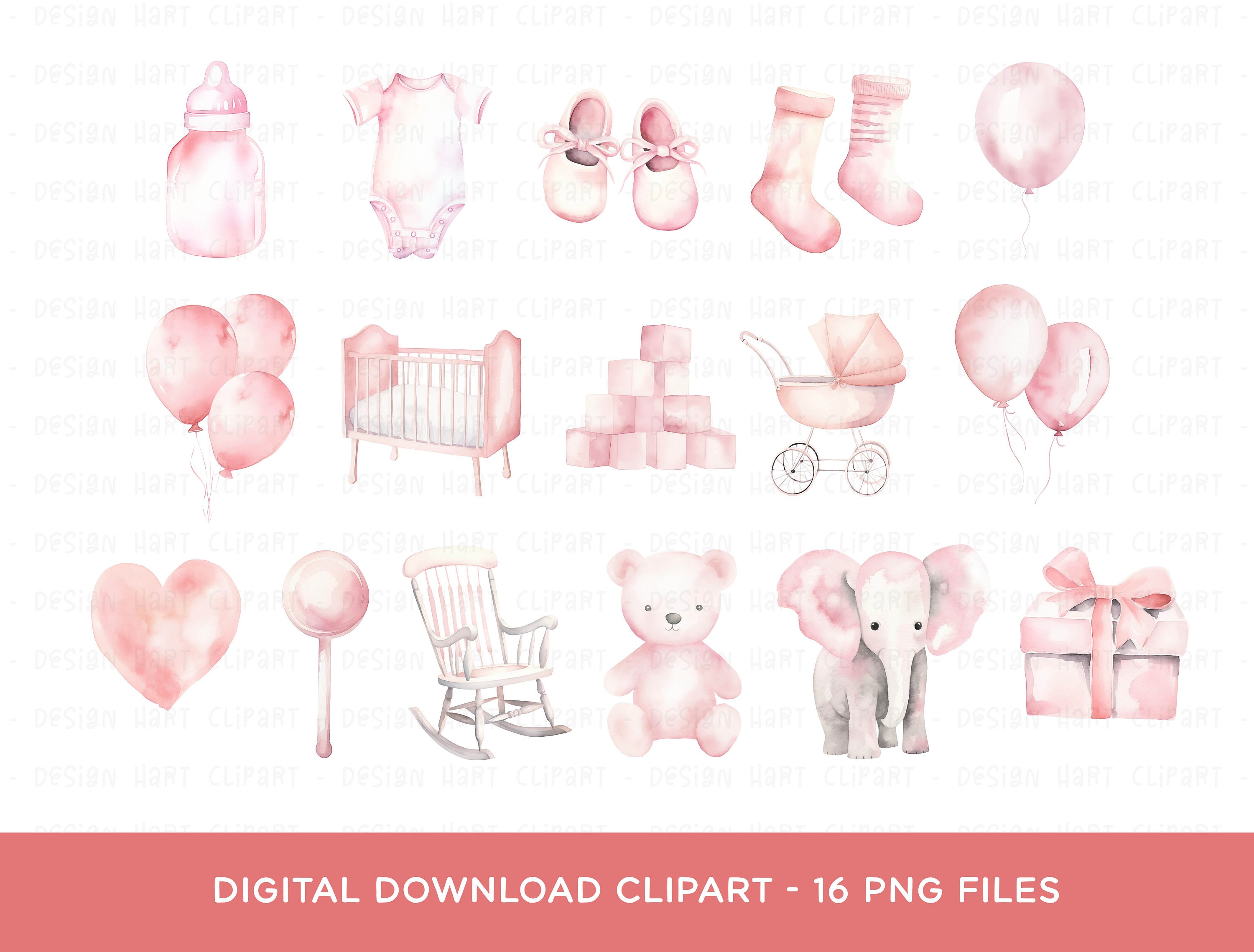 Pink Baby Shower Clipart Bundle Watercolor Nursery Girl Newborn Clip ...