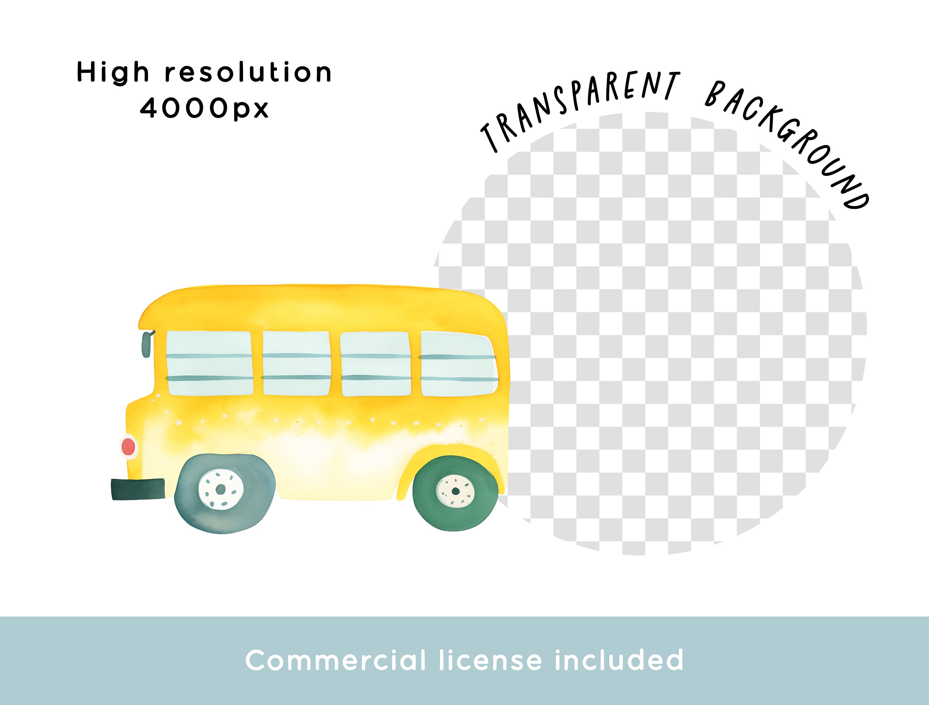 School Clipart Bundle, Watercolor Pencil Bus Books Globe Graphics ...