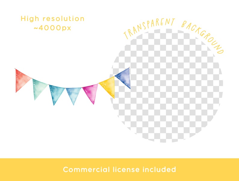 Bunting Clipart Bundle, Watercolor Pastel Flag PNG Digital Download ...