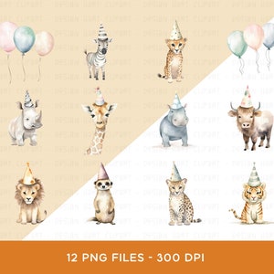 Party Animals Clipart Bundle, Watercolor Safari Jungle Zoo Animals With ...