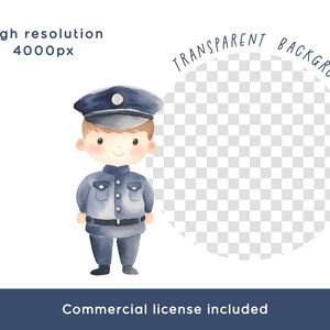 Police Kid Clipart Bundle, Cute Watercolor Boy Policeman Car Gun ...