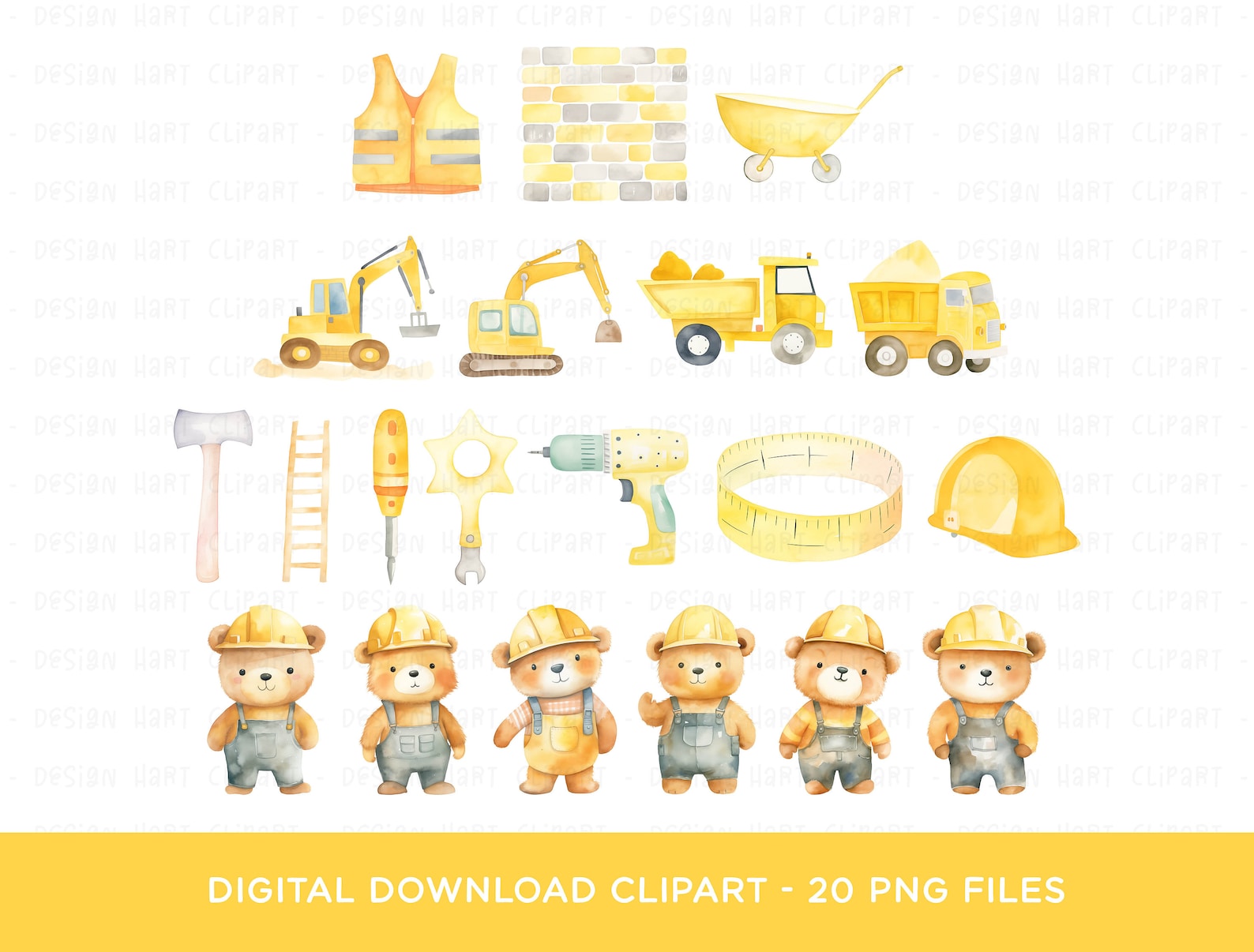 Builder Bear Clipart Bundle, Construction Teddy Digger Excavator Dump ...