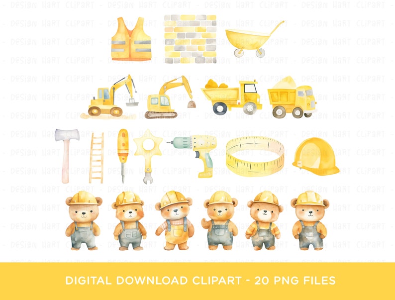 Builder Bear Clipart Bundle, Construction Teddy Digger Excavator Dump ...