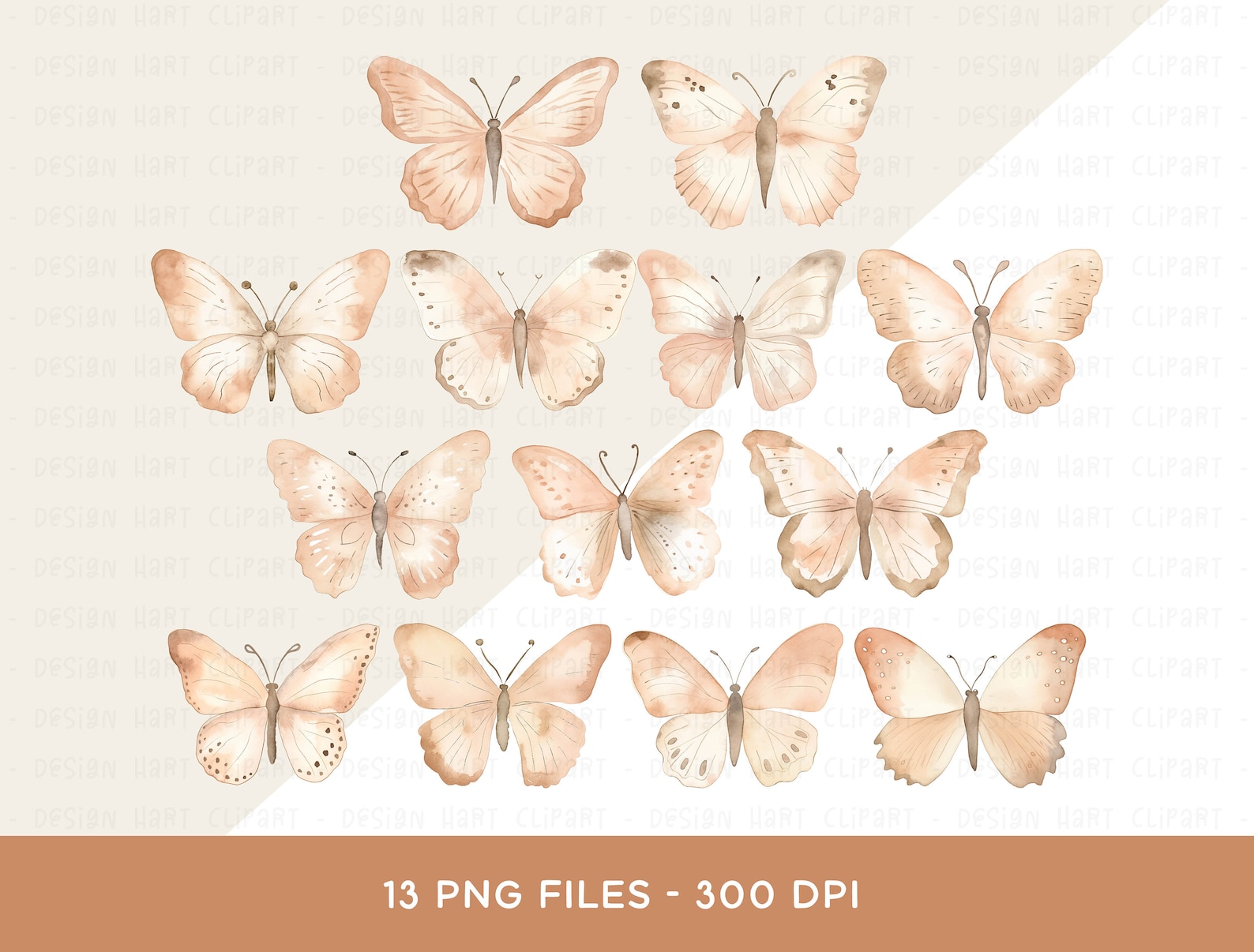 Butterfly Clipart Bundle Watercolor Boho Beige Neutral Soft Pastel ...