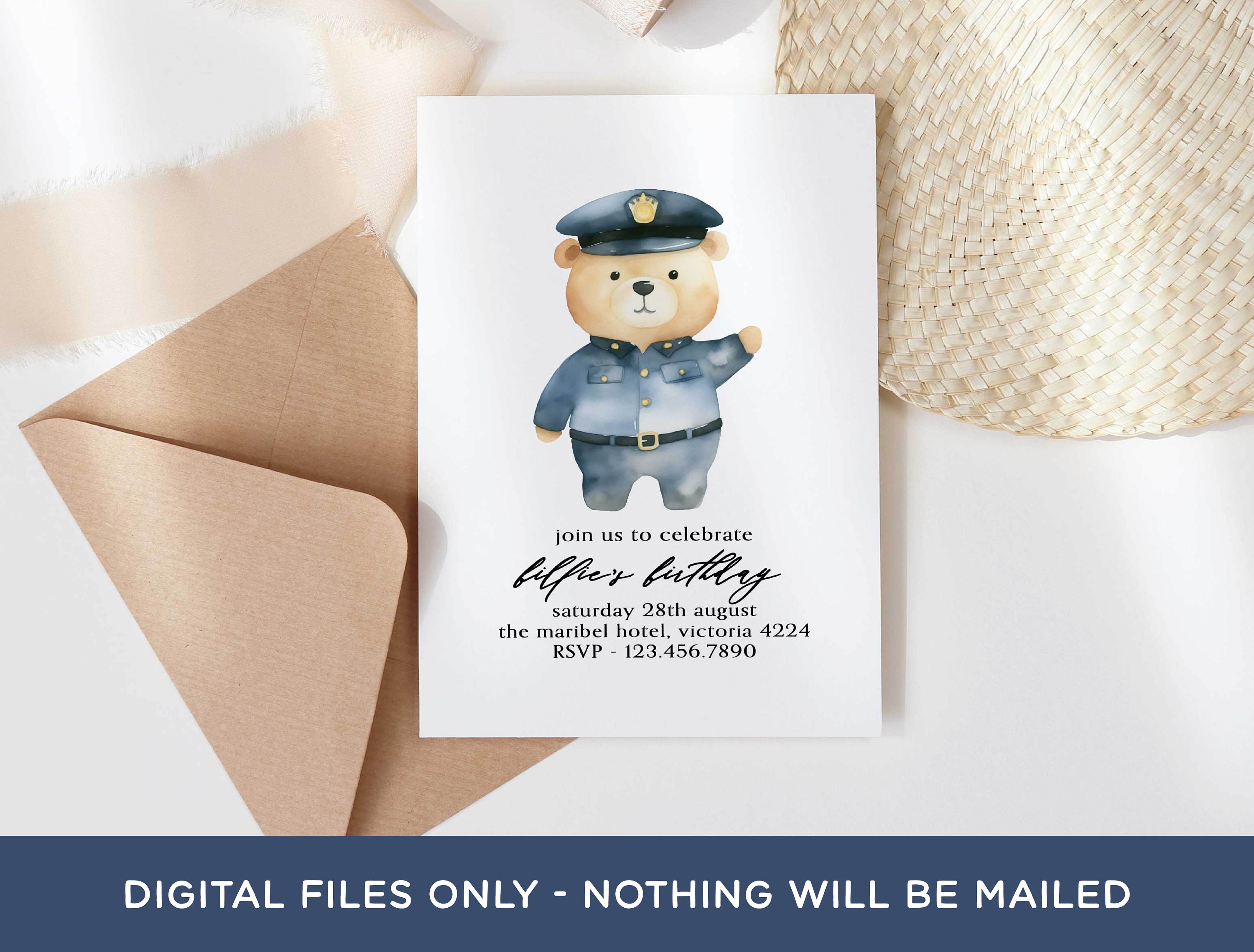 Police Bear Clipart Bundle, Watercolor Teddy Bear Policeman Car Gun ...