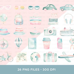 Travel Clipart Bundle, PNG Watercolor Holiday Vacation Adventure ...