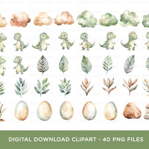 Dinosaur Clipart Bundle, Watercolor T-rex PNG Clip Art for Nursery Art ...