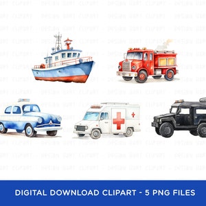 Vehicles Clipart Bundle - Watercolor Emergency Vehincles Ambulance ...