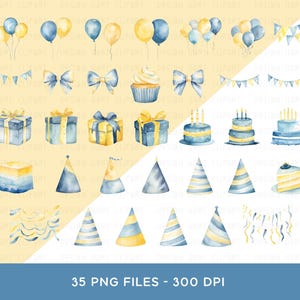 Party Clipart Bundle, PNG Graphic Digital Download Watercolor Blue ...