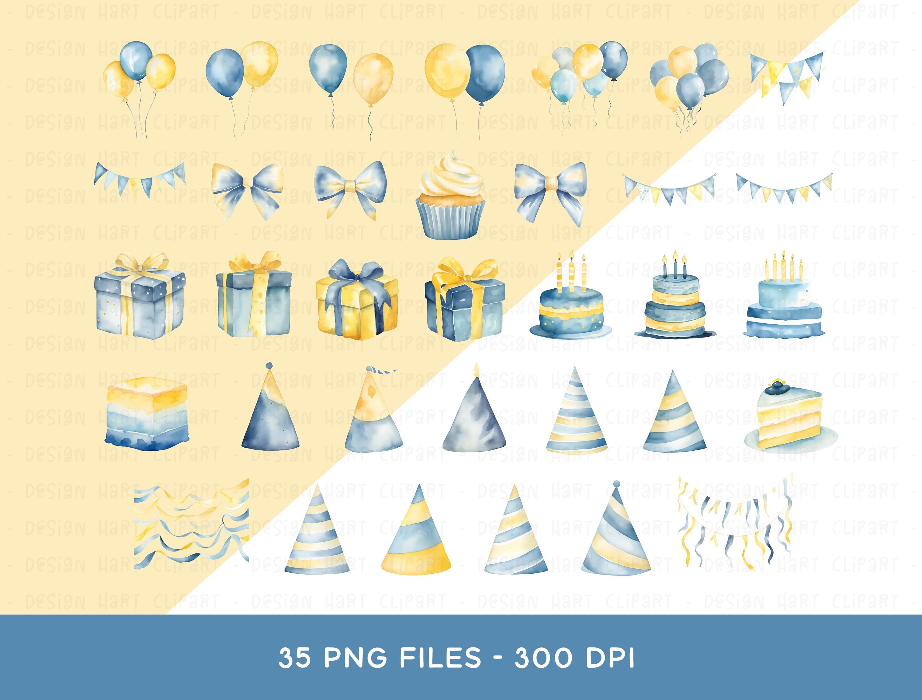 Party Clipart Bundle, PNG Graphic Digital Download Watercolor Blue ...