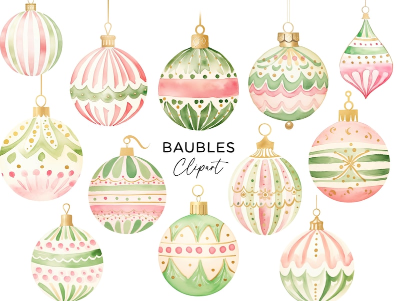 Christmas Baubles Clipart Bundle, PNG Graphics Digital Download ...