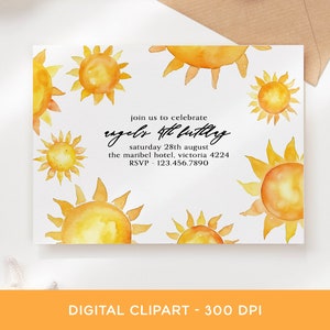 Watercolor Sun Clipart Bundle, Smiling Happy Sun, PNG Sublimation ...