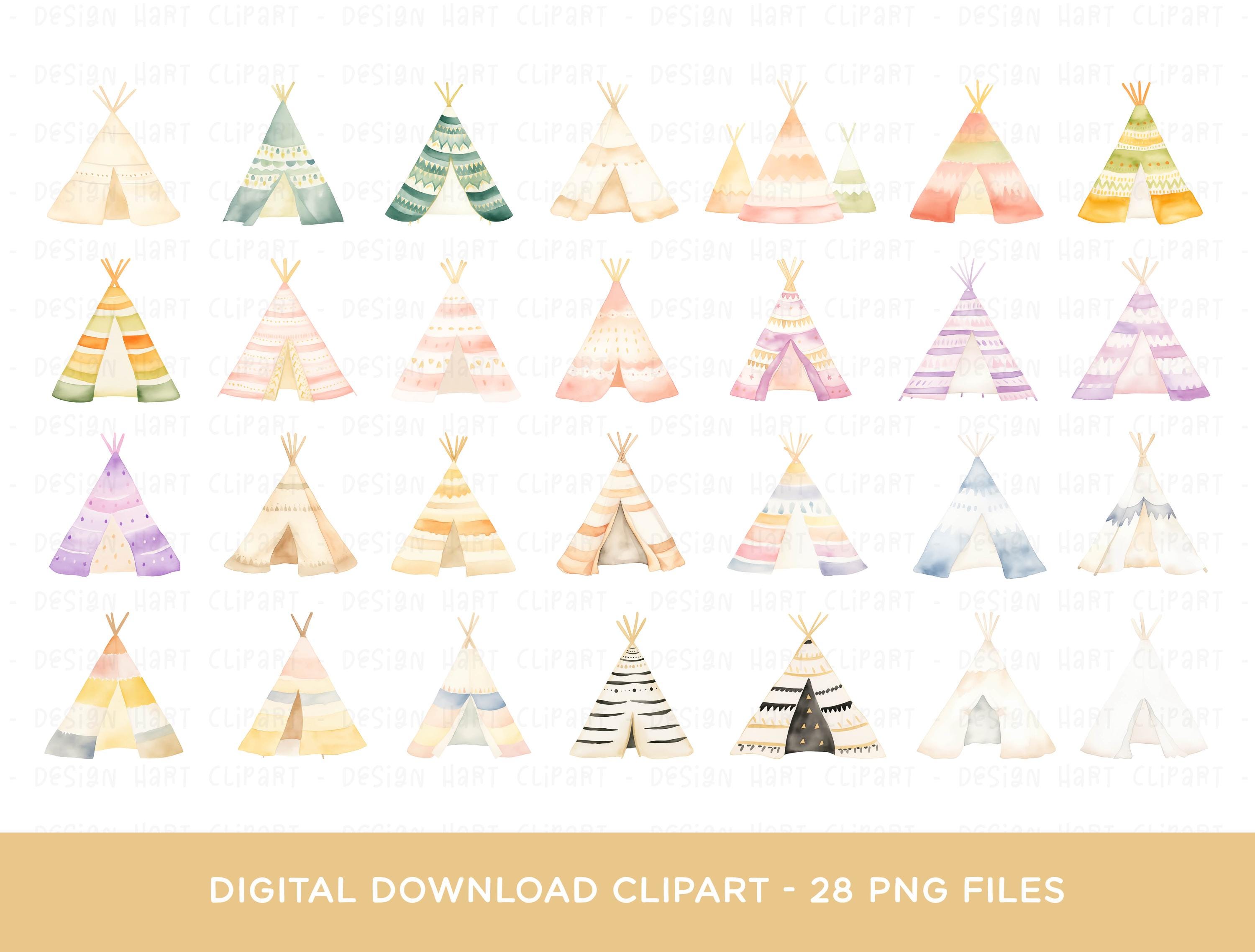 Teepee Clipart Bundle, PNG Graphics Digital Download Watercolor Boho ...