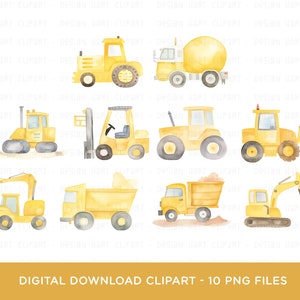 Construction Clipart Bundle, Vehicles Watercolor Digger Excavator Dump ...