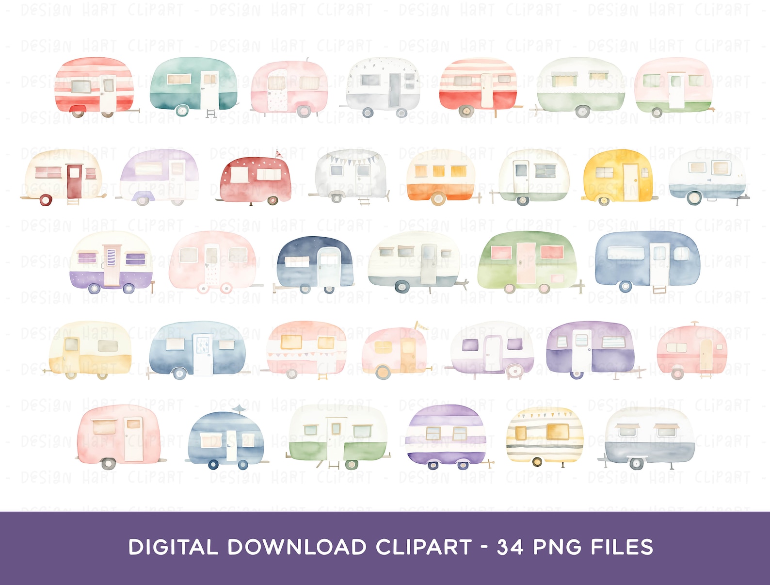 Caravan Clipart Bundle, Colorful Campervan Camping Trailers PNG ...