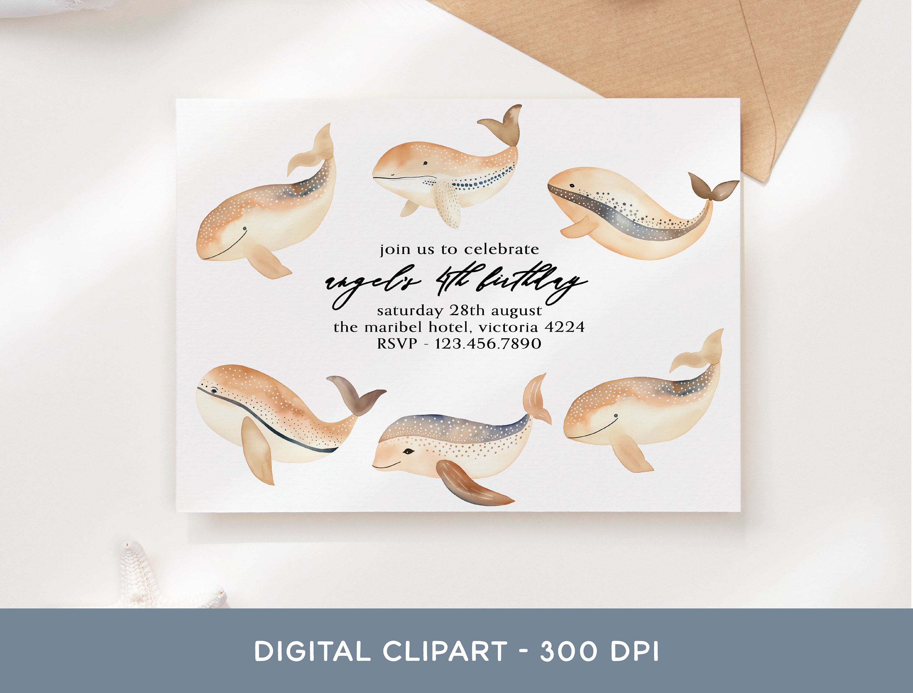 Whale Clipart Bundle Set, Watercolor Boho Whales, Ocean Creatures, PNG ...