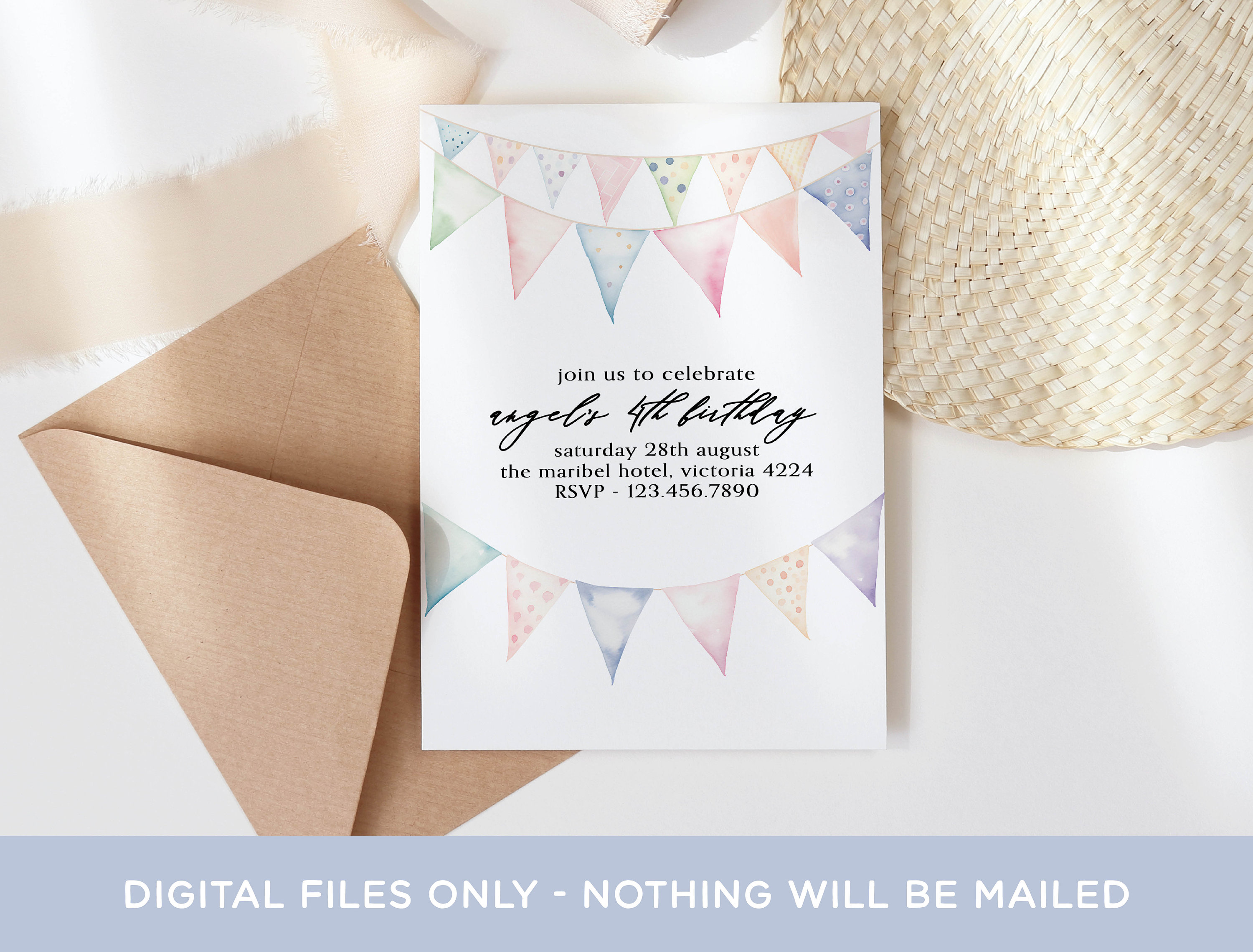 Bunting Clipart Bundle, Watercolor Pastel Party Banner Rainbow PNG ...