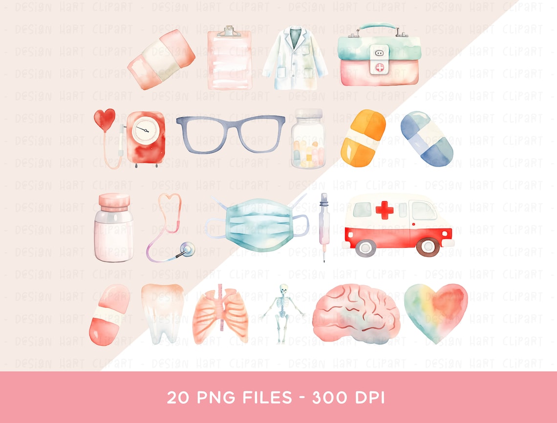 Doctor Clipart Bundle, PNG Digital Download Watercolor Medical Dentist ...