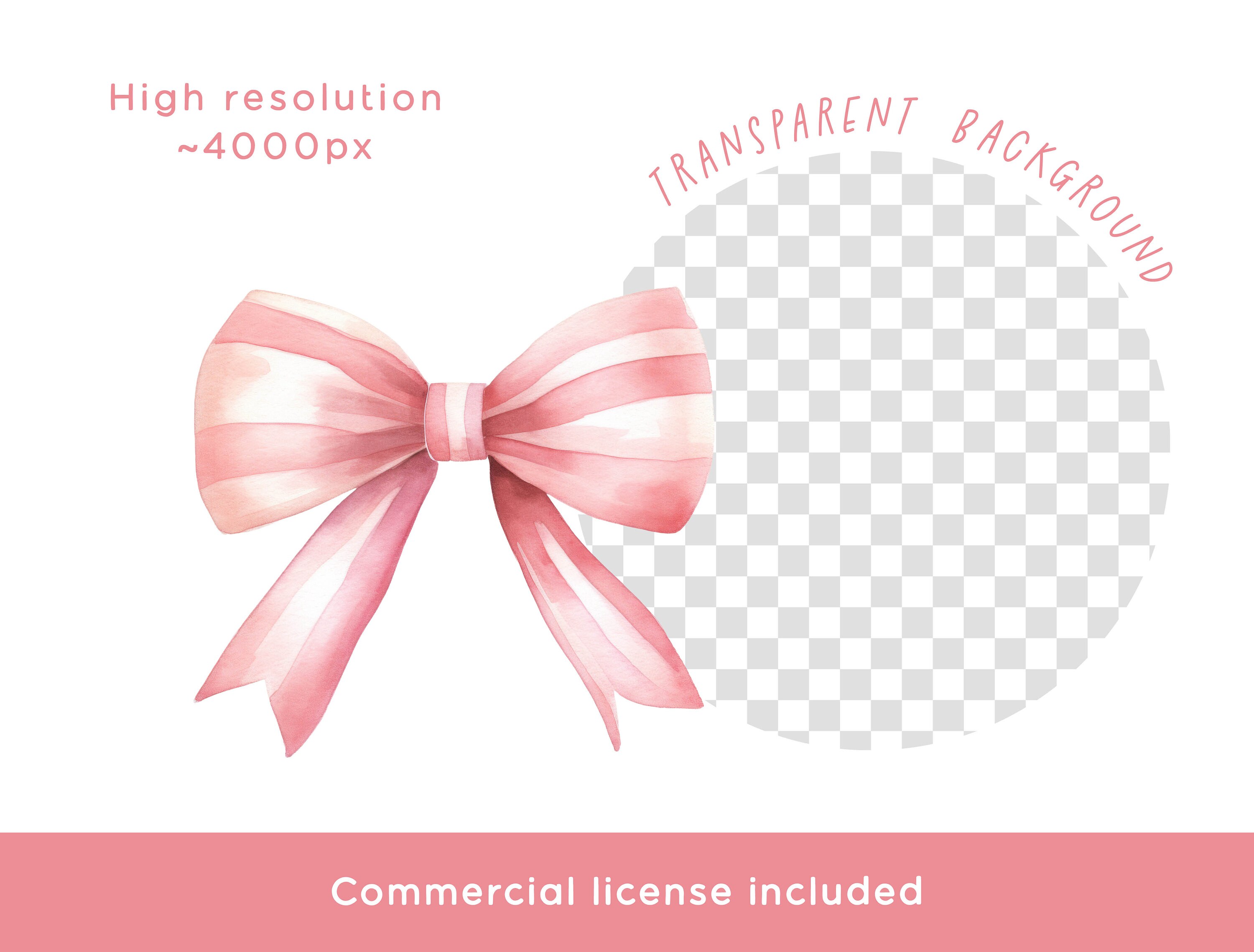 Bow Clipart Bundle Set, Watercolor Pink Bows Ribbons, Pastel Pink PNG ...