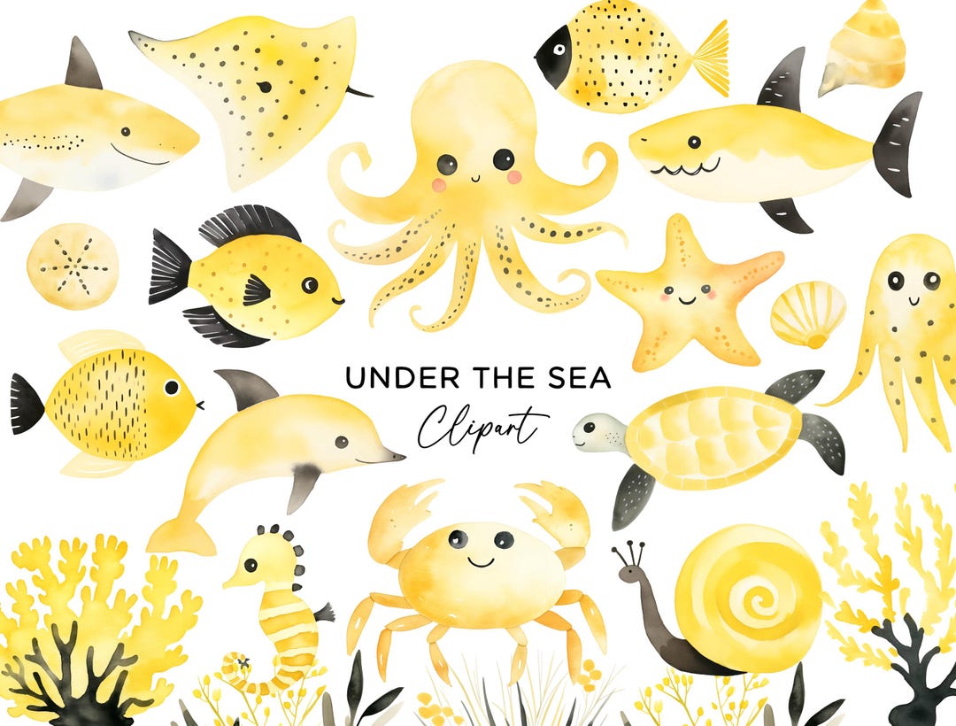 Ocean Clipart Bundle, Watercolor Under the Sea Creatures Animals Beach ...