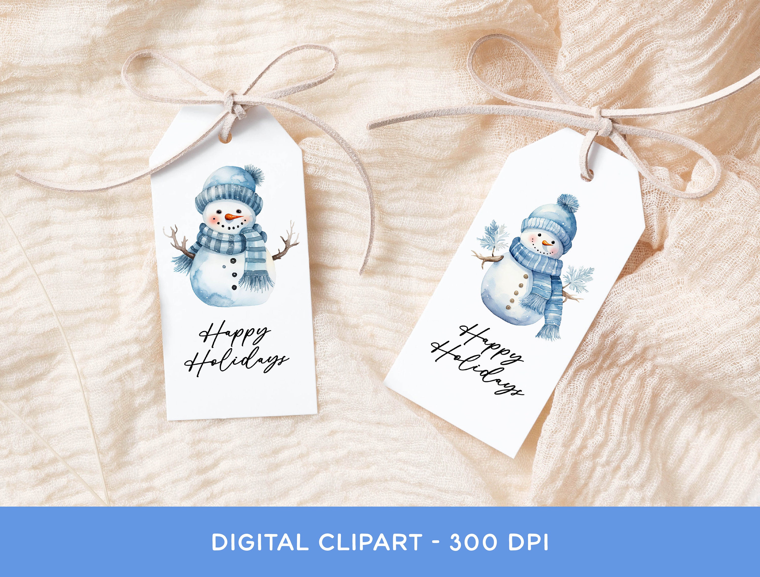 Snowman Clipart Bundle, Watercolor Blue Scarf Winter Holiday Christmas ...